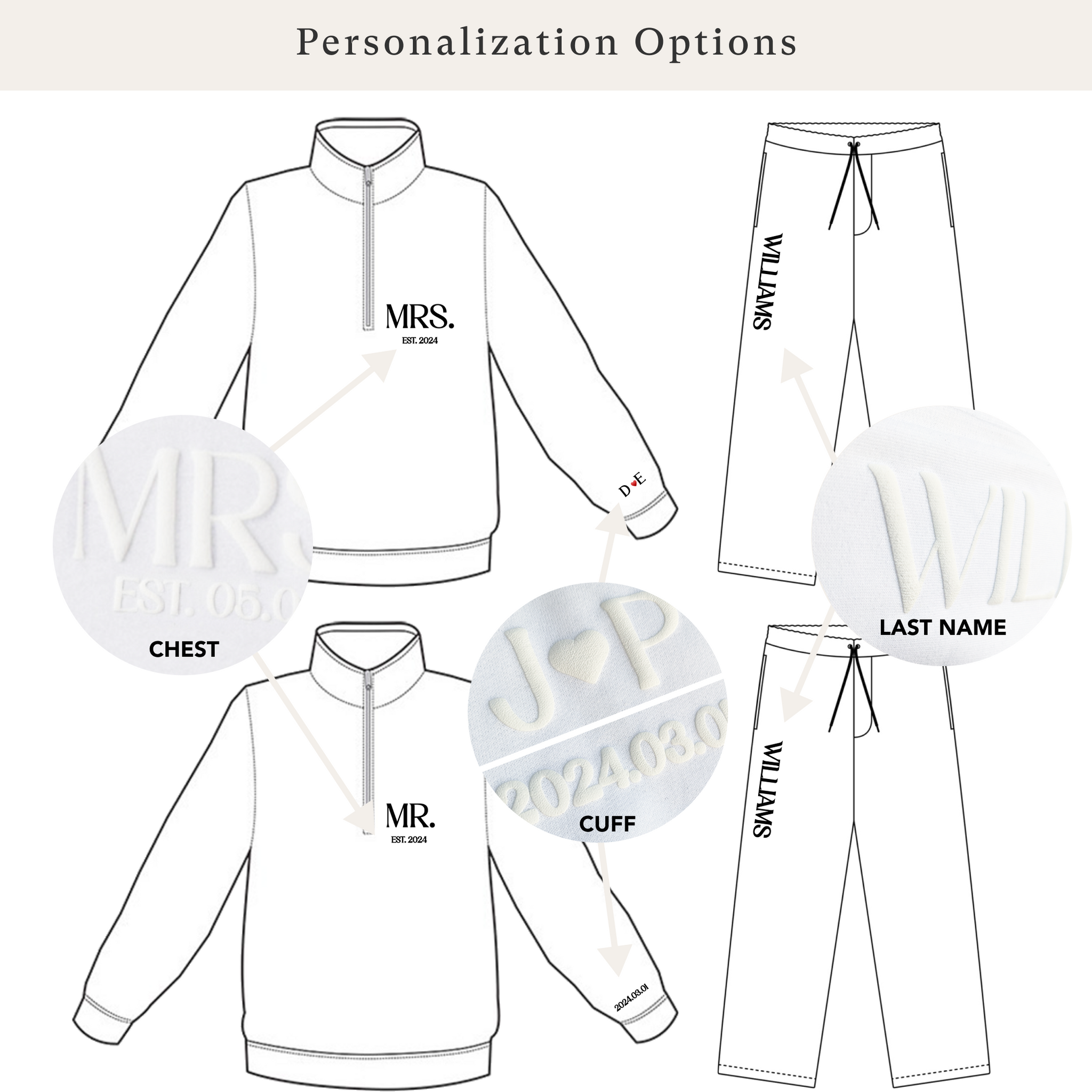 MR + MRS Quarter Zips & Joggers Sets (3D Puff) – Miss To Mrs® Shop