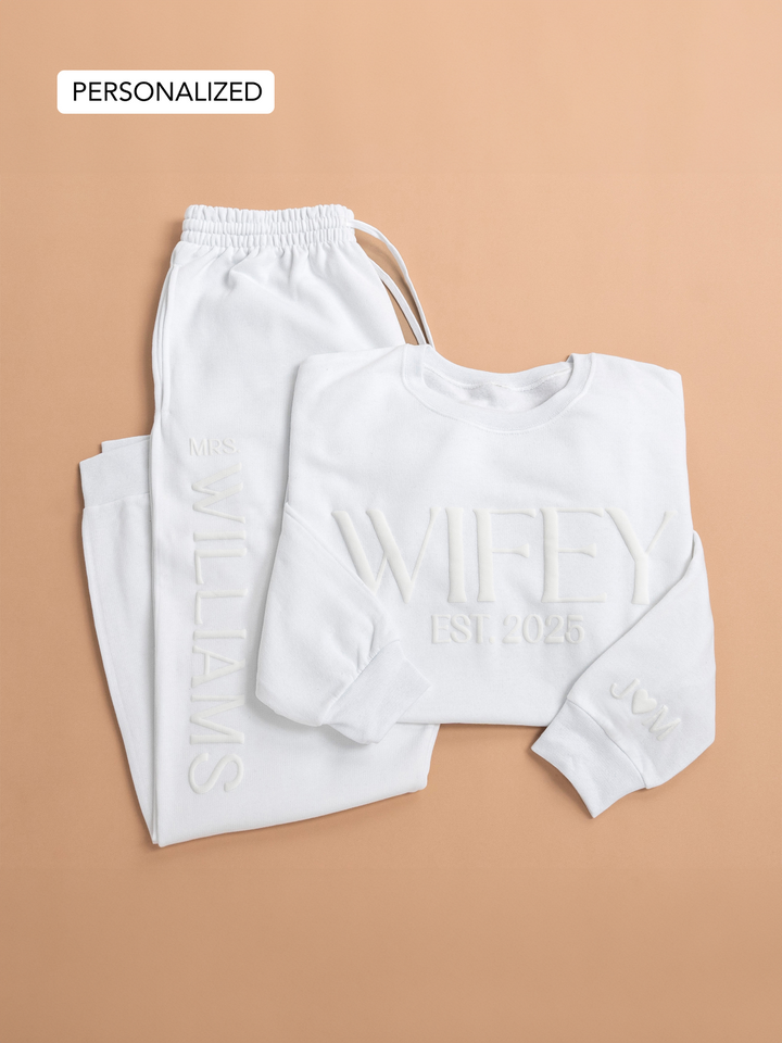Embroidered WIFEY & HUBBY Sweatshirt/Joggers Sets – Miss To Mrs® Shop
