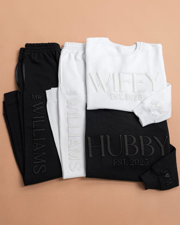 Embroidered WIFEY & HUBBY Sweatshirt/Joggers Sets – Miss To Mrs® Shop